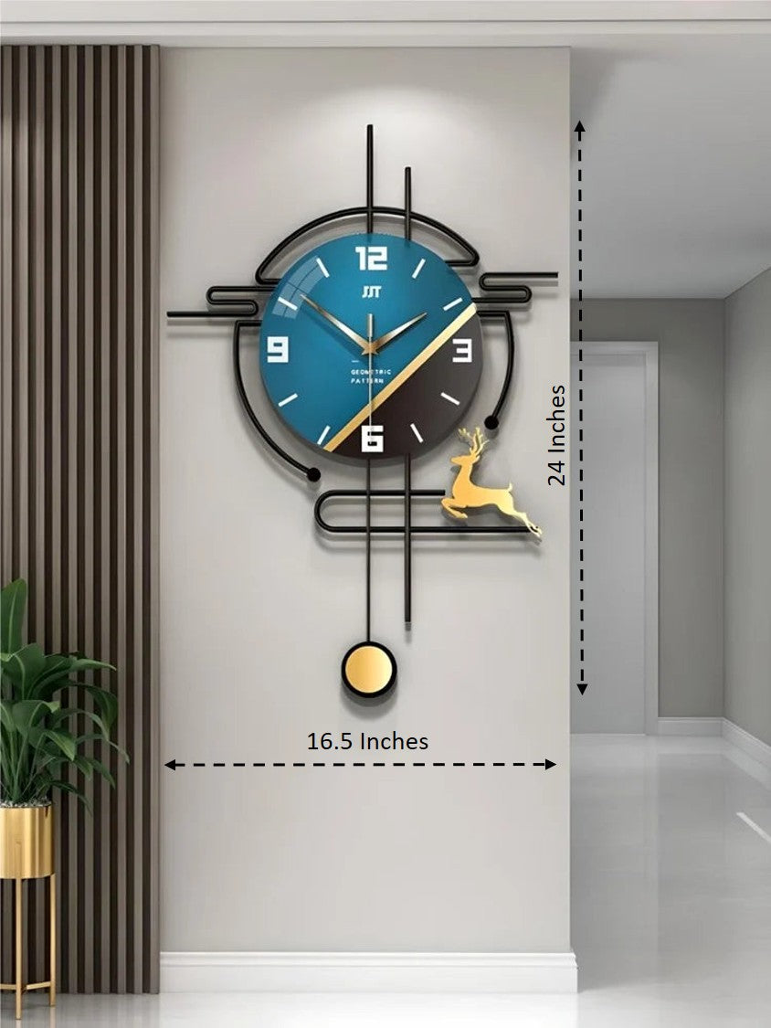 Buy Online Modern Metal Wall Clock – Black & Blue Design – Rangdedecor